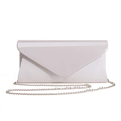 WALLYN'S Patent Leather Clutch Classic Purse Evening Bag Handbag With Flannelette (Grey)