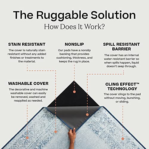 RUGGABLE Cambria Washable Rug - Perfect Vintage Area Rug for Living Room Bedroom Kitchen - Pet & Child Friendly - Stain & Water Resistant - Ruby 3'x5' (Standard Pad)