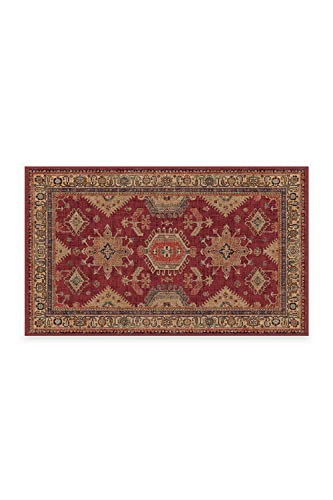 RUGGABLE Cambria Washable Rug - Perfect Vintage Area Rug for Living Room Bedroom Kitchen - Pet & Child Friendly - Stain & Water Resistant - Ruby 3'x5' (Standard Pad)