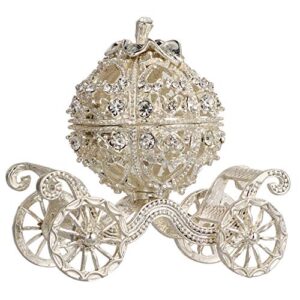 nuobesty cinderella pumpkin carriage decorative hinged jewelry trinket box silver rhinestone jewelry display holder unique gift for grils women