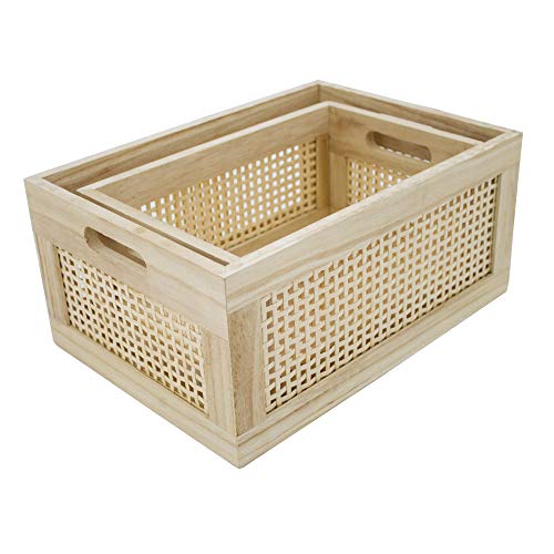 Desktop storage basket, sundry office drawer storage box, wood frame storage basket. (Rectangle-B-Set2)