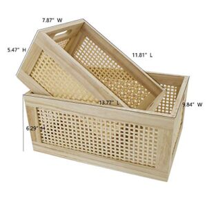 Desktop storage basket, sundry office drawer storage box, wood frame storage basket. (Rectangle-B-Set2)