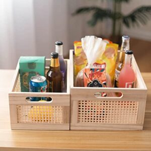 Desktop storage basket, sundry office drawer storage box, wood frame storage basket. (Rectangle-B-Set2)