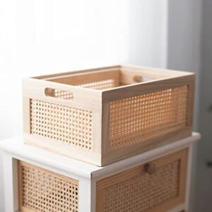 Desktop storage basket, sundry office drawer storage box, wood frame storage basket. (Rectangle-B-Set2)