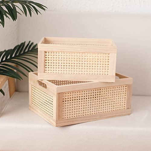 Desktop storage basket, sundry office drawer storage box, wood frame storage basket. (Rectangle-B-Set2)