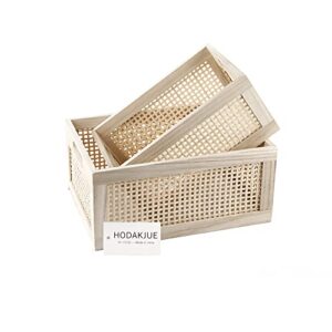 Desktop storage basket, sundry office drawer storage box, wood frame storage basket. (Rectangle-B-Set2)