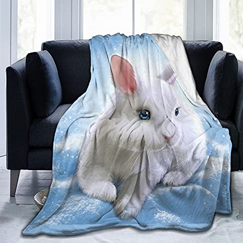 AuHomea Winter Snow Cute Rabbit Bunny Throw Blanket Lightweight Flannel Fleece Blankets Warm and Cozy Throws for Winter Bedding and Couch 50"X40" Inches for Kids Adults