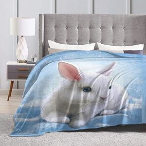 AuHomea Winter Snow Cute Rabbit Bunny Throw Blanket Lightweight Flannel Fleece Blankets Warm and Cozy Throws for Winter Bedding and Couch 50"X40" Inches for Kids Adults