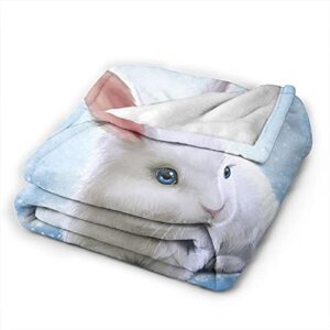 AuHomea Winter Snow Cute Rabbit Bunny Throw Blanket Lightweight Flannel Fleece Blankets Warm and Cozy Throws for Winter Bedding and Couch 50"X40" Inches for Kids Adults