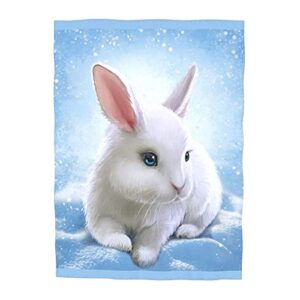 AuHomea Winter Snow Cute Rabbit Bunny Throw Blanket Lightweight Flannel Fleece Blankets Warm and Cozy Throws for Winter Bedding and Couch 50"X40" Inches for Kids Adults