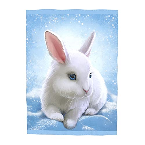 AuHomea Winter Snow Cute Rabbit Bunny Throw Blanket Lightweight Flannel Fleece Blankets Warm and Cozy Throws for Winter Bedding and Couch 50"X40" Inches for Kids Adults