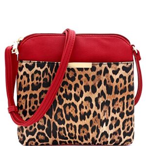 trendeology leopard print vegan leather tassel accent multi pocket small medium crossbody (1leopard print pocket – red)