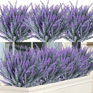 12 Bundles Fake Flowers Artificial Lavender Faux Plastic Purple Flowers for Home Wedding Kitchen Garden Patio Window Box Office Table Centerpieces Indoor Outdoor Decor (Gray Purple)