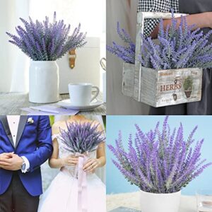 12 Bundles Fake Flowers Artificial Lavender Faux Plastic Purple Flowers for Home Wedding Kitchen Garden Patio Window Box Office Table Centerpieces Indoor Outdoor Decor (Gray Purple)