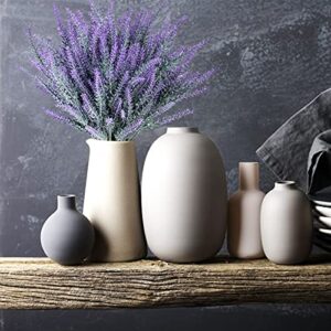 12 Bundles Fake Flowers Artificial Lavender Faux Plastic Purple Flowers for Home Wedding Kitchen Garden Patio Window Box Office Table Centerpieces Indoor Outdoor Decor (Gray Purple)