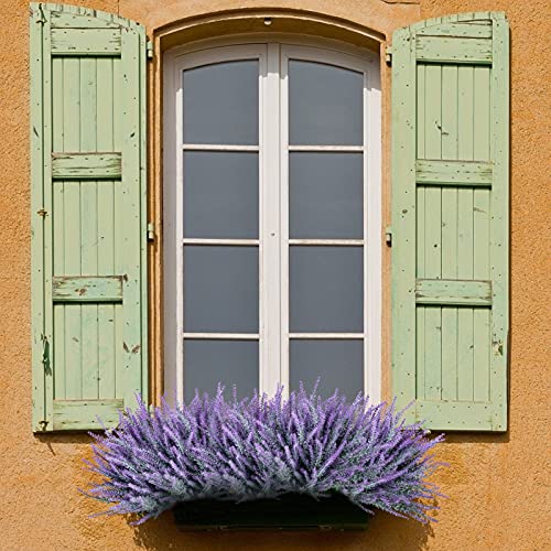 12 Bundles Fake Flowers Artificial Lavender Faux Plastic Purple Flowers for Home Wedding Kitchen Garden Patio Window Box Office Table Centerpieces Indoor Outdoor Decor (Gray Purple)