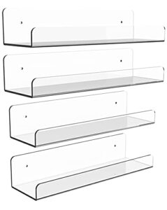 klgo 4 pack clear acrylic floating wall ledge shelf for,15″ invisible wall mounted nursery kids floating bookshelf for kids room,modern funko pop display shelves toy storage wall shelf