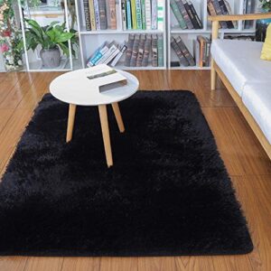 merelax soft modern indoor shaggy area rug for bedroom livingroom dorm kids room home decorative, non-slip plush fluffy furry fur rugs comfy nursery accent floor carpet 2×3 feet, black