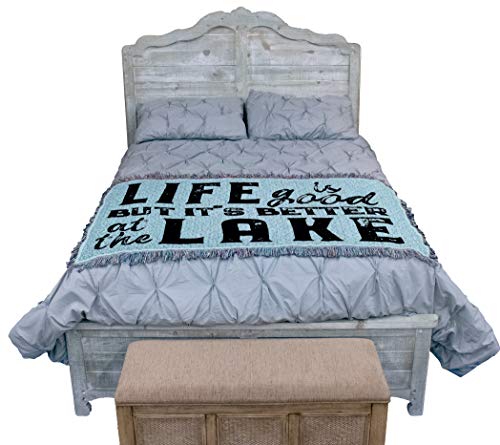 Pure Country Weavers Life is Better at The Lake House Teal Blanket - Lodge Cabin Gift Tapestry Throw for Back of Couch or Sofa - Woven from Cotton - Made in The USA (61x36)