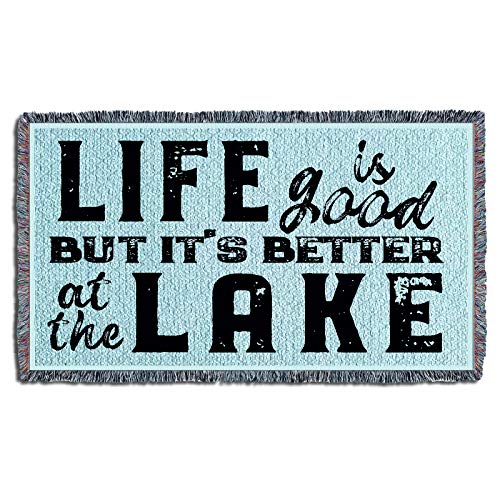 Pure Country Weavers Life is Better at The Lake House Teal Blanket - Lodge Cabin Gift Tapestry Throw for Back of Couch or Sofa - Woven from Cotton - Made in The USA (61x36)