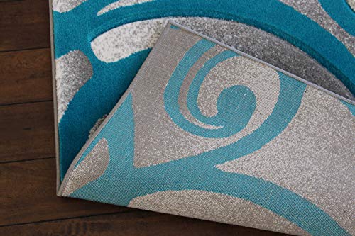 Masada Rugs, Grey White Turquoise Modern Woven Area Rug, Hand Carved (8 Feet X 10 Feet, Turquoise)