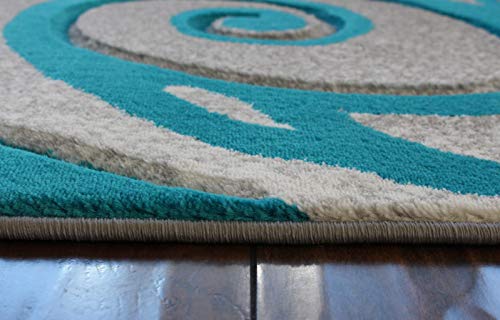 Masada Rugs, Grey White Turquoise Modern Woven Area Rug, Hand Carved (8 Feet X 10 Feet, Turquoise)