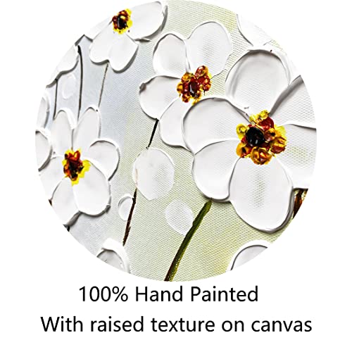 Muzagroo Art Hand Painted Dancing White Flowers Pallet Knife Oil Painting with Raised Texture on Canvas Modern Floral Wall Art for Living Room Bedroom Decor Ready to Hang