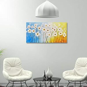 Muzagroo Art Hand Painted Dancing White Flowers Pallet Knife Oil Painting with Raised Texture on Canvas Modern Floral Wall Art for Living Room Bedroom Decor Ready to Hang