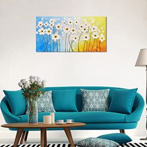 Muzagroo Art Hand Painted Dancing White Flowers Pallet Knife Oil Painting with Raised Texture on Canvas Modern Floral Wall Art for Living Room Bedroom Decor Ready to Hang