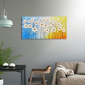 Muzagroo Art Hand Painted Dancing White Flowers Pallet Knife Oil Painting with Raised Texture on Canvas Modern Floral Wall Art for Living Room Bedroom Decor Ready to Hang