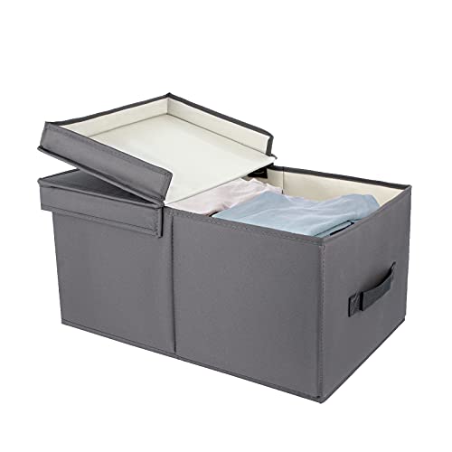 HNbeyond Foldable Linen Cube Storage Bin with Lids and Handles for Clothes CD Toys-Storage Baskets for Shelves-Closet Organizers and Storage, Grey (Small:15.16''L9.84''W7.09''H)