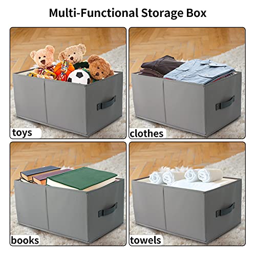 HNbeyond Foldable Linen Cube Storage Bin with Lids and Handles for Clothes CD Toys-Storage Baskets for Shelves-Closet Organizers and Storage, Grey (Small:15.16''L9.84''W7.09''H)