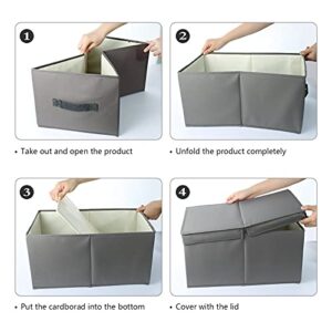 HNbeyond Foldable Linen Cube Storage Bin with Lids and Handles for Clothes CD Toys-Storage Baskets for Shelves-Closet Organizers and Storage, Grey (Small:15.16''L9.84''W7.09''H)