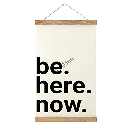 VinMea Natural Wood Hanger Frame & Canvas Poster, Be Here Now, Framed Wooden Print Posters Hanging Kit for Walls Canvas Artwork 12"X 20"