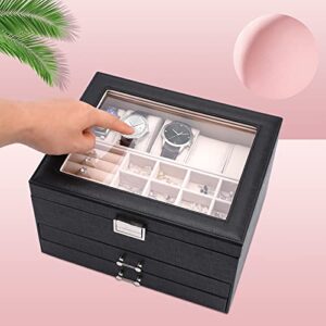 Jewelry Organizer, Watch Box with Jewelry Storage Box Jewelry Cases Storage and Organize 4 Layer Jewelry Box Watch Storage Case/black