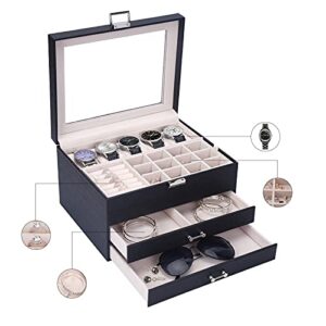 Jewelry Organizer, Watch Box with Jewelry Storage Box Jewelry Cases Storage and Organize 4 Layer Jewelry Box Watch Storage Case/black