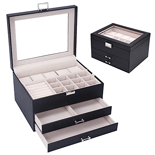 Jewelry Organizer, Watch Box with Jewelry Storage Box Jewelry Cases Storage and Organize 4 Layer Jewelry Box Watch Storage Case/black