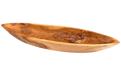 ANDALUCA Hand Carved Teak Wood Canoe Bowl for Potpourri, Entryway, Tabletops, Kitchen, Fruit, Keys & Decorating (26" length)