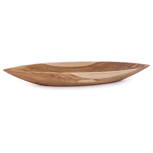 ANDALUCA Hand Carved Teak Wood Canoe Bowl for Potpourri, Entryway, Tabletops, Kitchen, Fruit, Keys & Decorating (26" length)