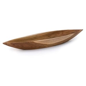 ANDALUCA Hand Carved Teak Wood Canoe Bowl for Potpourri, Entryway, Tabletops, Kitchen, Fruit, Keys & Decorating (26" length)