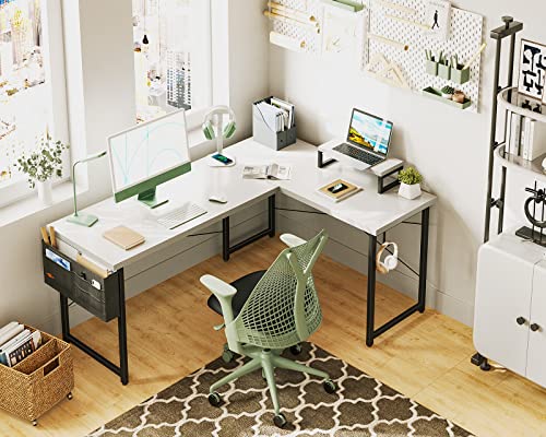 ODK L Shaped Desk, 59" Computer Corner Desk, Gaming Desk, Home Office Writing Desk with Monitor Shelf, Space-Saving Workstation Desk, Modern Simple Wooden Desk, Easy to Assemble, White