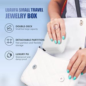 LUAVFA Small Travel Jewelry Box,Portable Travel Jewelry Organizer,Mini Display Case with PU Leather for Girls Women Gift Rings Earrings Necklaces Storage(White)