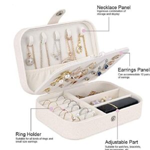 Yonzone Small Jewelry Box, Travel Jewelry Case Portable Jewelry Organizer Storage for Necklace Earring Rings, Double Layer PU Leather Mini Jewelry Holder Gift Box for Girls Women(White)