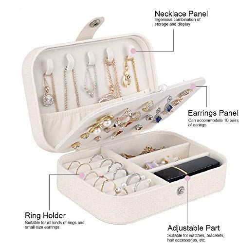 Yonzone Small Jewelry Box, Travel Jewelry Case Portable Jewelry Organizer Storage for Necklace Earring Rings, Double Layer PU Leather Mini Jewelry Holder Gift Box for Girls Women(White)