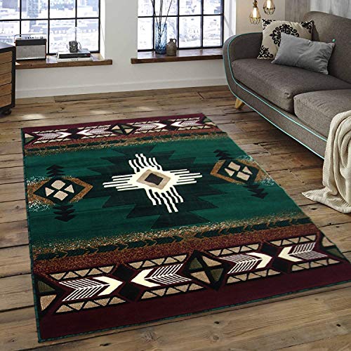 Champion Rugs Southwest Native American Navajo Aztec Tribal Indian Hunter Green Carpet Area Rug (8 Feet X 10 Feet)