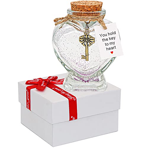 You Hold the Key to My Heart - Decorative Bottle Gift for Girlfriend or Boyfriend Valentine’s Day/Christmas - Key in a Bottle Gifts for Wife or Husband (Heart Shaped Glass Bottle)