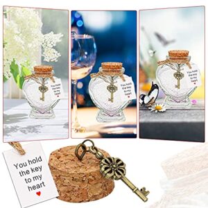 You Hold the Key to My Heart - Decorative Bottle Gift for Girlfriend or Boyfriend Valentine’s Day/Christmas - Key in a Bottle Gifts for Wife or Husband (Heart Shaped Glass Bottle)