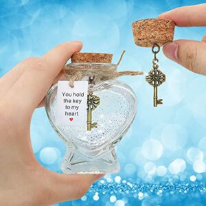 You Hold the Key to My Heart - Decorative Bottle Gift for Girlfriend or Boyfriend Valentine’s Day/Christmas - Key in a Bottle Gifts for Wife or Husband (Heart Shaped Glass Bottle)