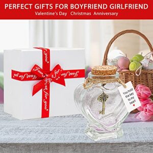 You Hold the Key to My Heart - Decorative Bottle Gift for Girlfriend or Boyfriend Valentine’s Day/Christmas - Key in a Bottle Gifts for Wife or Husband (Heart Shaped Glass Bottle)