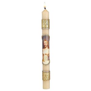 bread of life first holy communion hand decorated taper candle, catholic gifts for girls and boys, tall candles, cirio para primera comunion, 9.75 inches